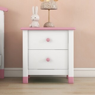 Modern Wooden Children Nightstand with 2 Drawers for Kids, Side Table ...