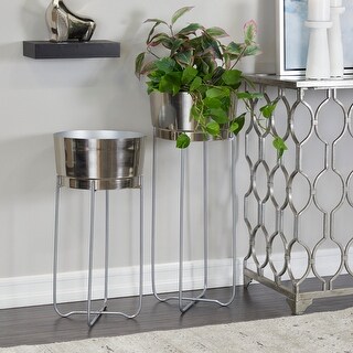 Silver Metal Planter with Removable Stand (2 Count) - Bed Bath & Beyond ...