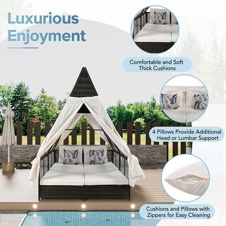 Poolside Double Sun Sofa Bed Set with Adjustable Backrest and Canopy - Bed Bath & Beyond - 40245710