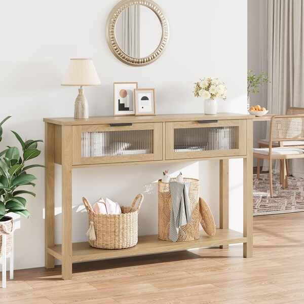 Glass console table drawers store