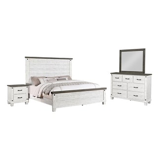 Wooden Panel Bedroom Set in Distressed Grey and Distressed White - Bed ...