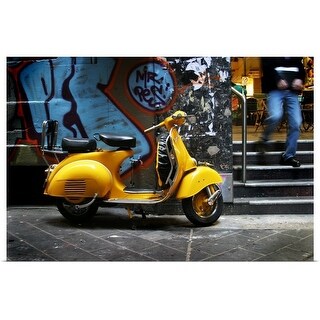 "Yellow scooter and graffiti in laneway." Poster Print - Multi - Bed ...