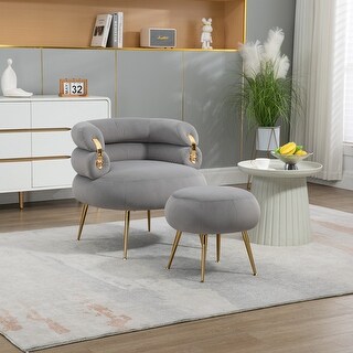 Grey Modern Velvet Upholstered Accent Chair & Ottoman Sets,Tufted Chair ...