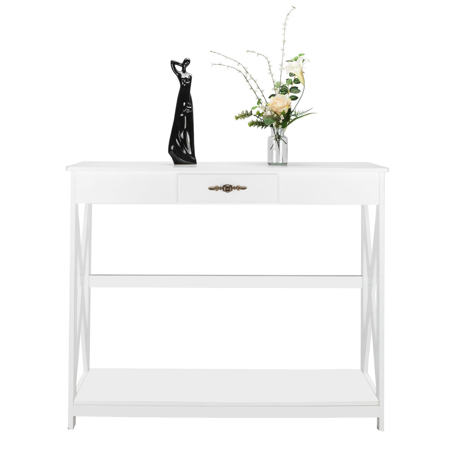Console Table with Outlets for Entryway, Sofa Table with Wood Shelves ...