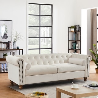 White Classic Deep Button Tufted Upholstered Sofa - Bed Bath & Beyond ...