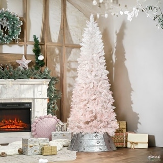 6ft Slim Pink and White Gradient Christmas Tree, Unlit Artificial Pine ...