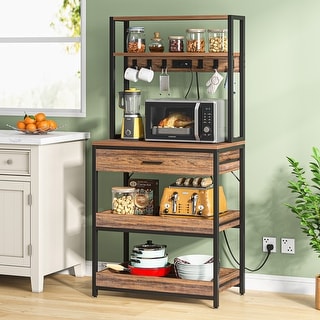5-Tier Kitchen Bakers Rack with 4 Power & USB Outlets, Microwave Stand ...