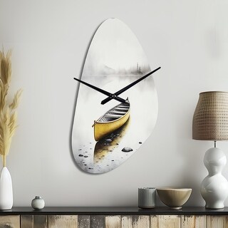Yellow Canoe On The Lake I - Coastal Boat Wall Clocks in Asymmetrical ...
