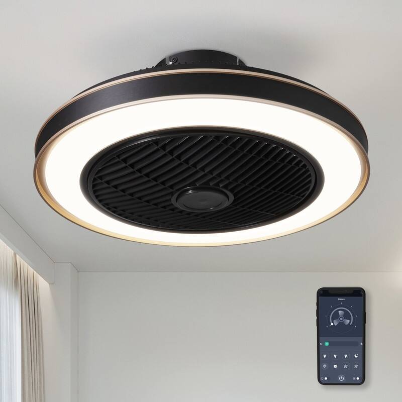 20 in. Indoor Integrated LED Ceiling Fan with Light Flush Mount Low ...