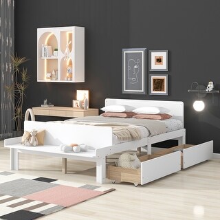 Full Size Platform Bed with Footboard Bench and 2 Drawers, Six ...