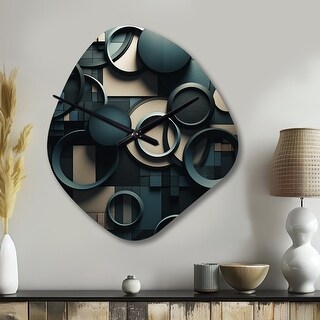 Designart - Teal Fragmented Forms - Cubism Large Wall Clock in Nebula ...