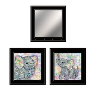 Set Of Three Whimsical Pastel Elephant Black Framed Print Wall Art with ...