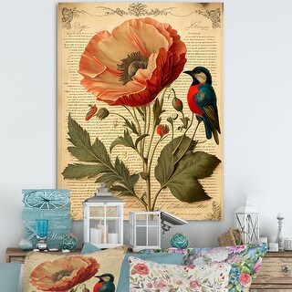 Designart "Blossoming Victorian Vintage Poppie IV" Floral Poppy Canvas ...