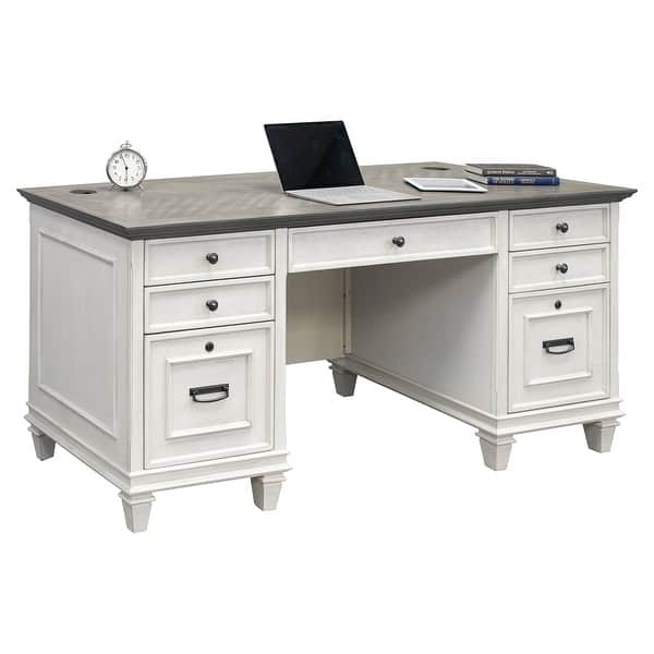 Hartford Wood Double Pedestal Desk, Office Desk, Office Table, Black ...