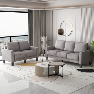 2 Piece Sofa Sets with Solid Wood Legs & Storage, Modern Upholstered 3 ...