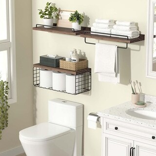 Wall Mounted Rustic Wood Storage Basket Shelves , Set of 3 Brown - Bed ...