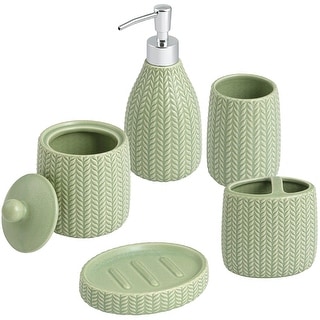 Sage Green Ceramic 5-Piece Bathroom Set - Bed Bath & Beyond - 40718064