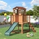 Outdoor Wooden Playhouse for Kids - Fir Tree House with Slide, Climbing ...