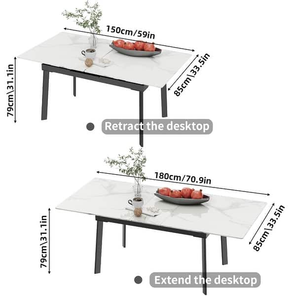 Modern Extra Large Extendable Dining Table Rectangular Slate Top Steel ...