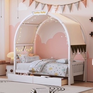 Elegant Arched Canopy Bed Design Twin Size Extended Bed with 2 Drawers ...