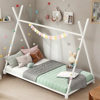 Twin Size Kids Platform Bed with Triangle Structure, Tent Shape Metal ...