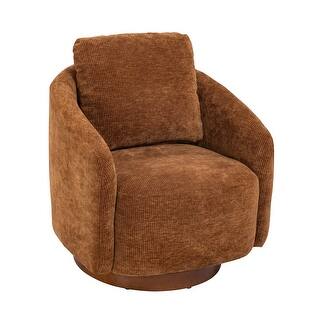 Caramel Chenille Swivel Barrel Chair, Club Armchair with High-Density ...