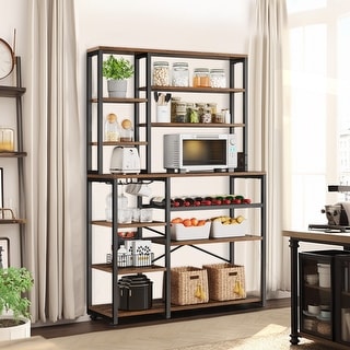 Kitchen Bakers Rack Utility Storage Shelf Rack Coffee Bar with Power ...