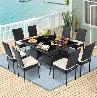 Costway 10PCS Patio Rattan Dining Set Cushioned Chair Table with Glass - See Details - Bed Bath ...