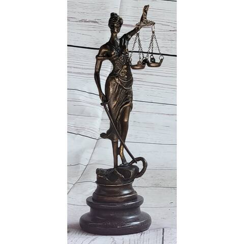 Bronze Lady Justice Holding Balance Scales And Sword Resin Statue - 9.5 ...