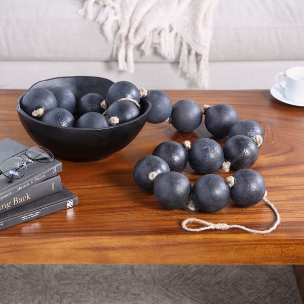 Black Glass Handmade Round Extra Long Frosted Orb Beaded Garland with ...