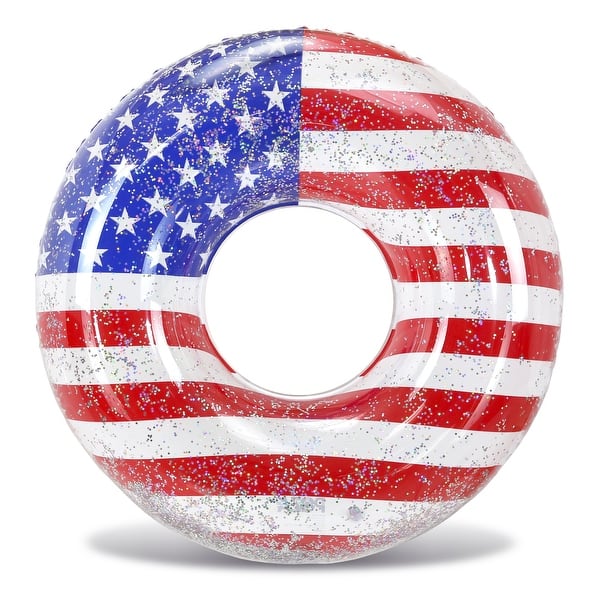 POZA Inflatable USA Flag Giant Pool Float Tube with Sparkle Confetti ...