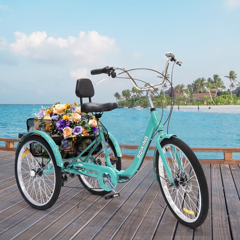 Adult Foldable Tricycle Bike - 24" Wheels, 7-Speed, Basket - On Sale ...