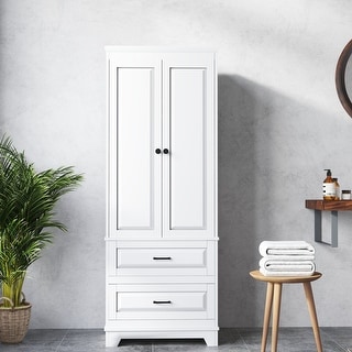 2-Drawer and 2-Door White Floor Standing Tall Storage Cabinet - Bed ...