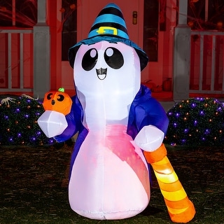 Joyfy 6FT Tall Halloween Inflatable Wizard Ghost with Swirling Fire ...