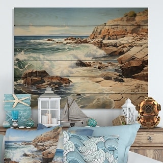 Designart "Rocky Beach Rocky Textures" Nautical & Beach Print on ...