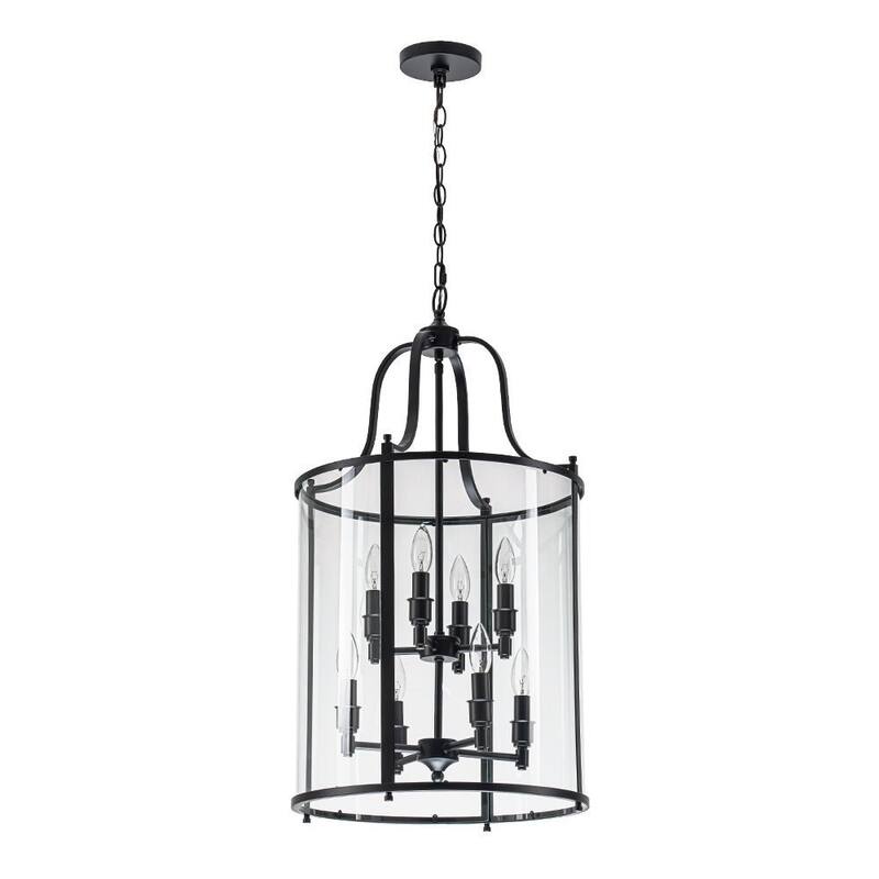 Classic Clear Glass Matte Black Round Entry Lantern Light 17in - Bed ...