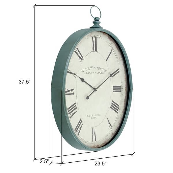 Sonia Blue Metal Oval Wall Clock - 37.5"H x 23.5"W x 2.5"D - Bed Bath ...