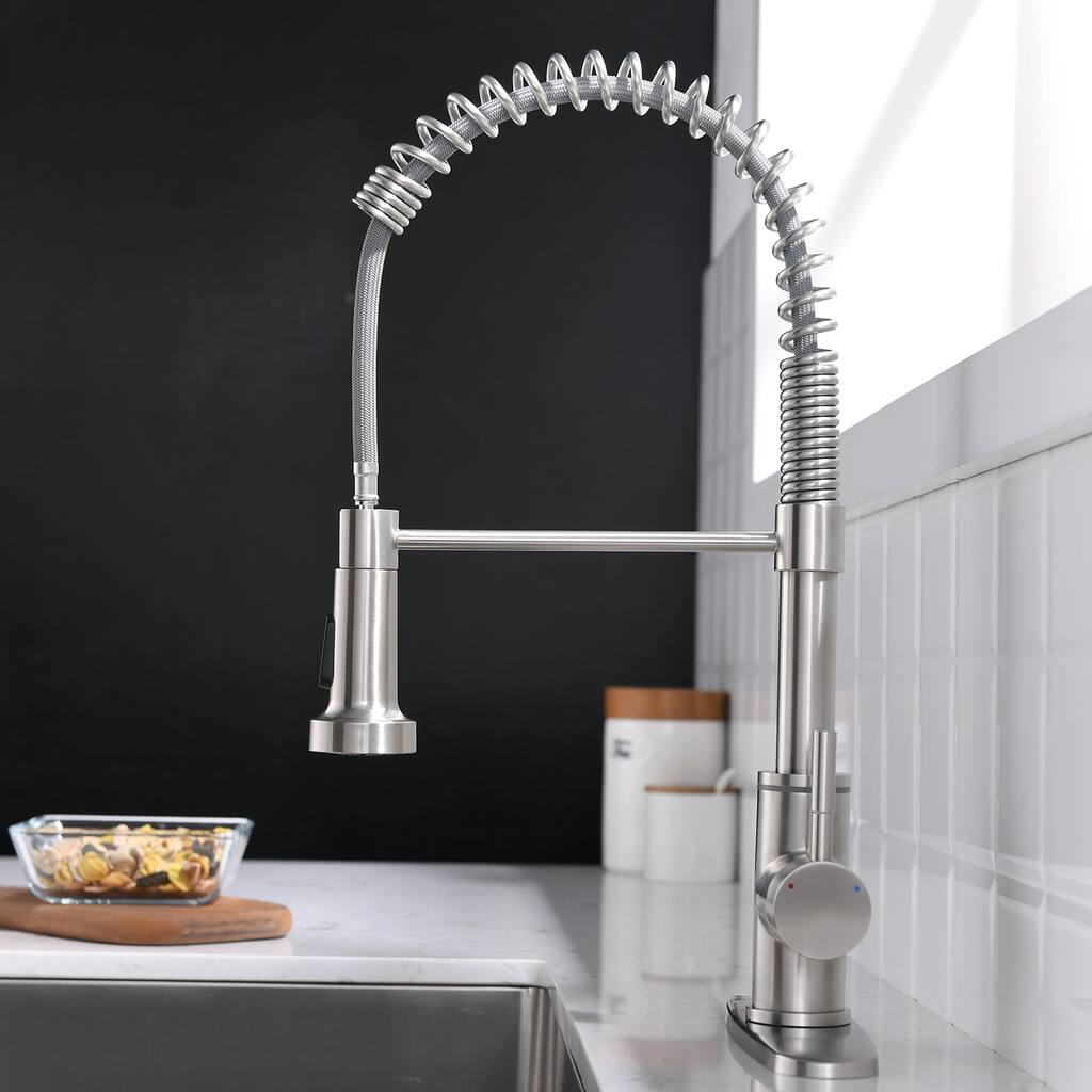Single-Handle Deck Mounted Pull Down Kitchen Faucet with LED Light ...
