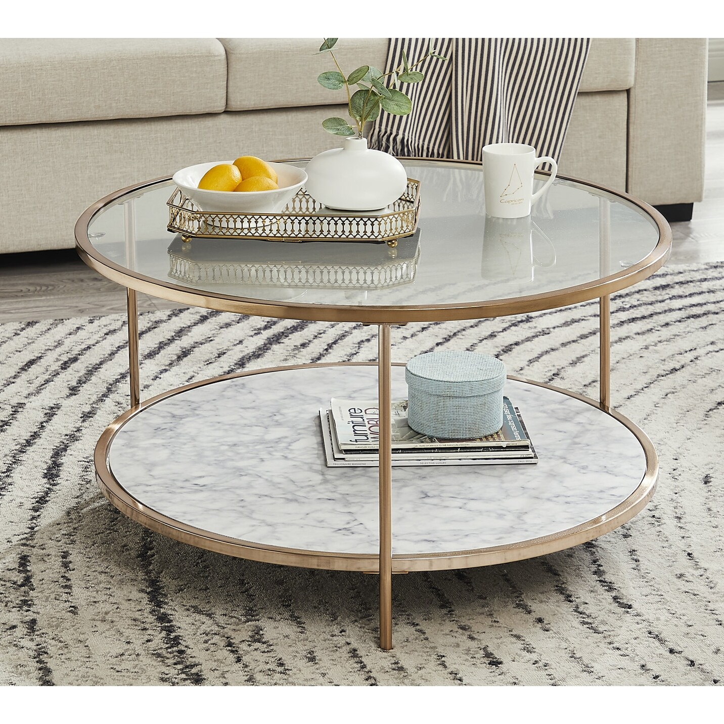 Metropolitan Rose Gold Black Tempered Glass CoffeeTable or Table Set by ...