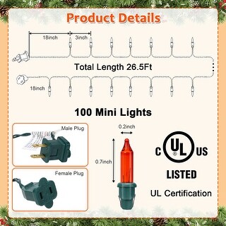 200 Counts Christmas Lights 53Ft, 2 Sets of 100 Mini Lights 26.5 Feet ...