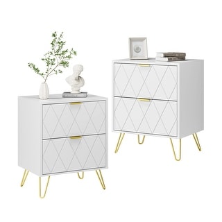 White Nightstand Set of 2, End Side Table Double, Modern Bedside Table ...