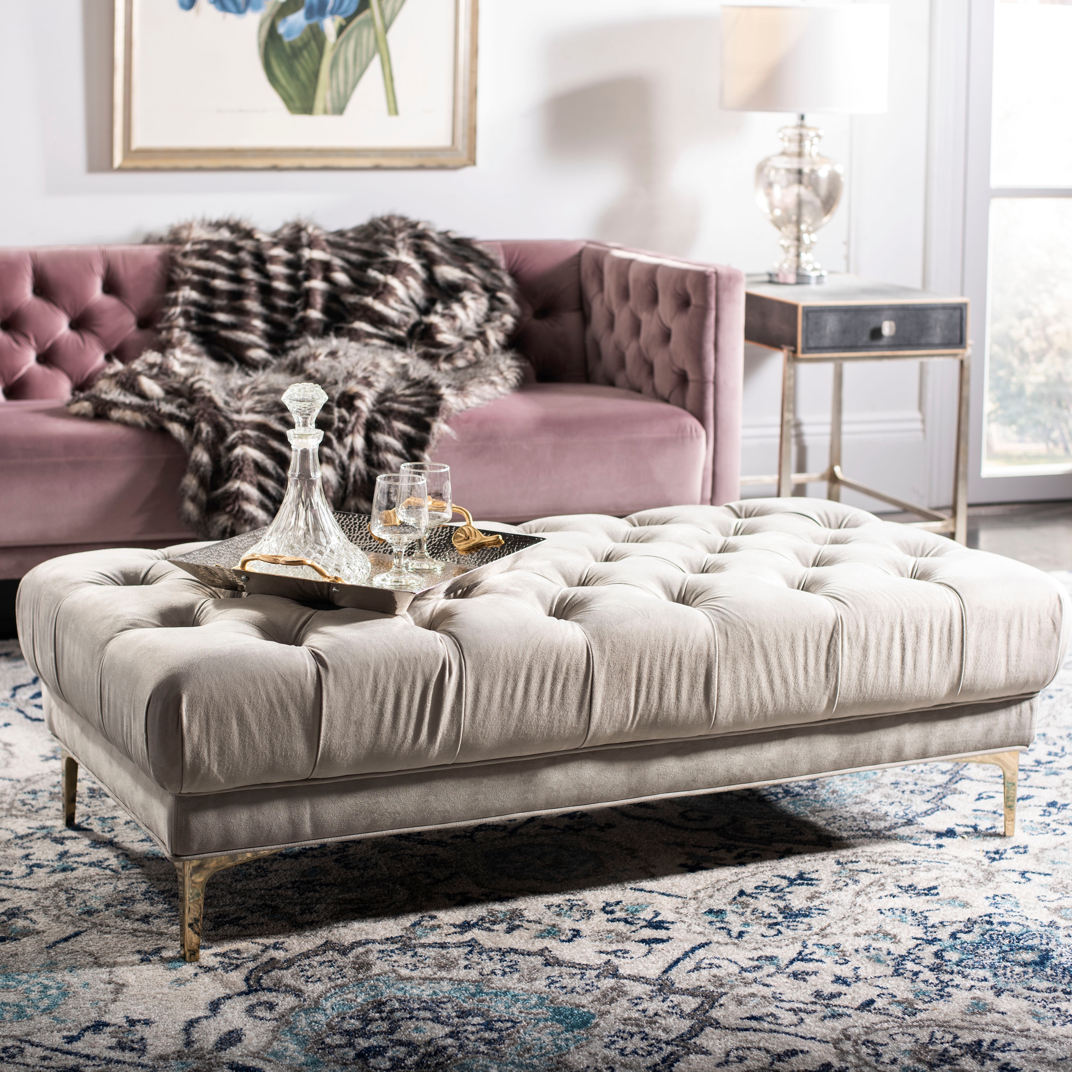 SAFAVIEH Zarya Grey Brass Tufted Rectangular Bench 54 x 27 x 16 54 x 27 x 16 On Sale Bed Bath Beyond 21185511