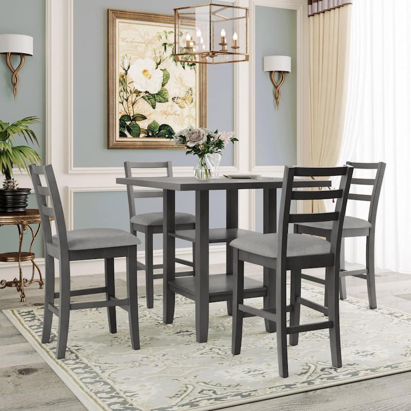 5-Piece Wooden Counter Height Dining Set - Overstock - 36011809