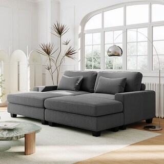 90'' Sofa Couch with Removable Back Cushions and 2 Pillows and Square ...