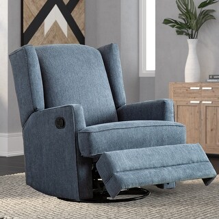Blue Fabric Wingback Swivel Glider Manual Recliner - Bed Bath & Beyond ...