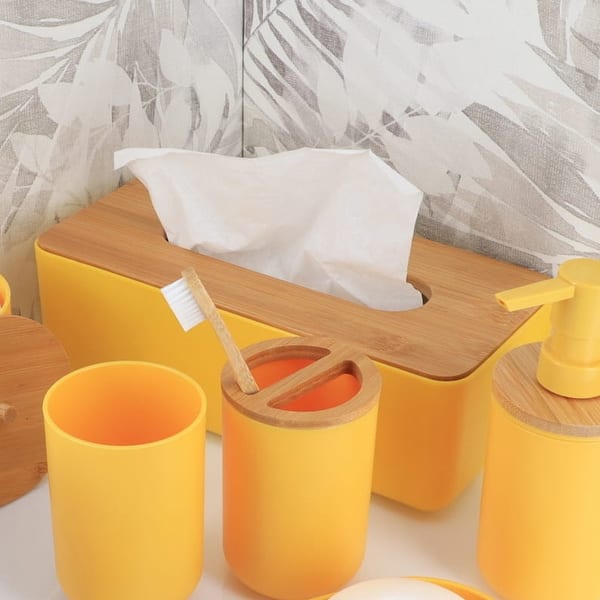 Yellow Padang Bathroom Accessory Set 7-Pieces Bamboo - On Sale - Bed ...