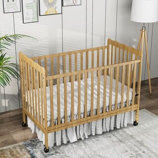 3-In-1 Convertible Crib Pinewood with Locking Wheels, Wooden Nursery ...