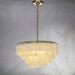 CraftHome Modern Coastal Tier Capiz Shell Chandelier in Antique Gold ...