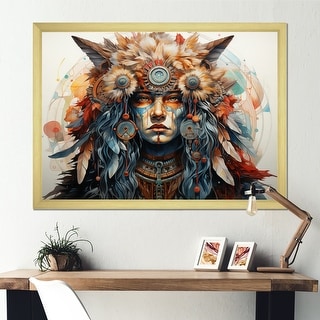 Designart "Native Art Visions Of Shamans I" Native American Framed Wall ...