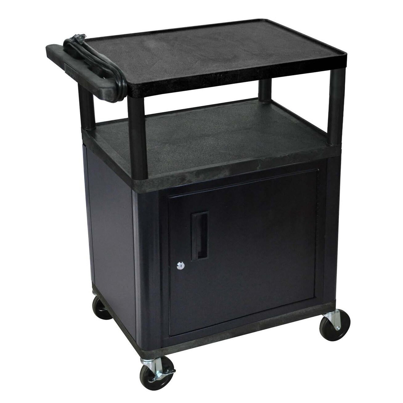 Luxor Mobile Black Presentation 3-shelf Electric AV Cart With Lockable ...
